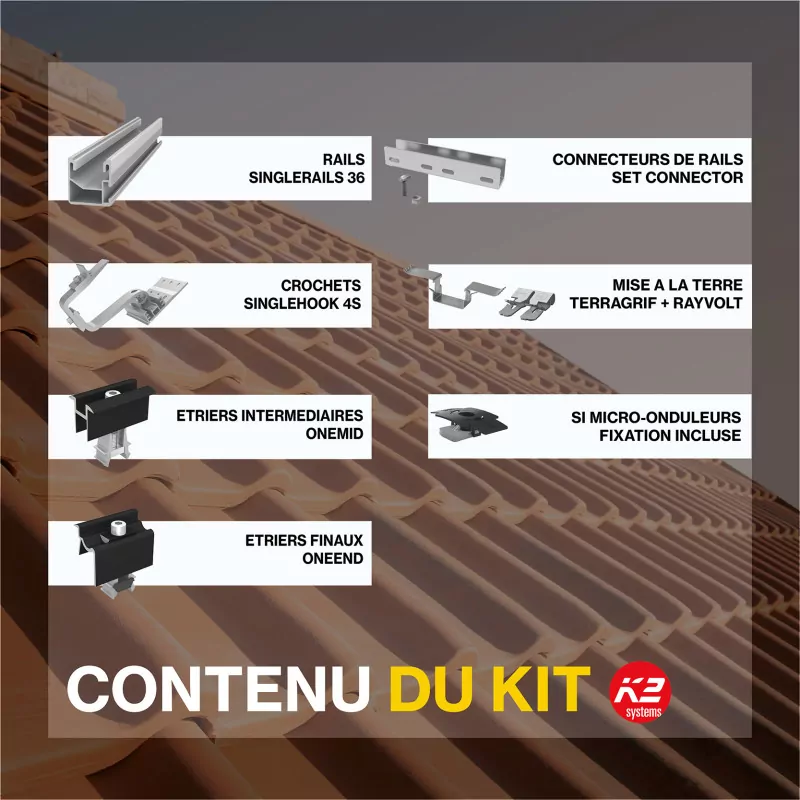 Fixations toiture tuiles - K2 Systems - Kit pour 4 panneaux (portrait)
